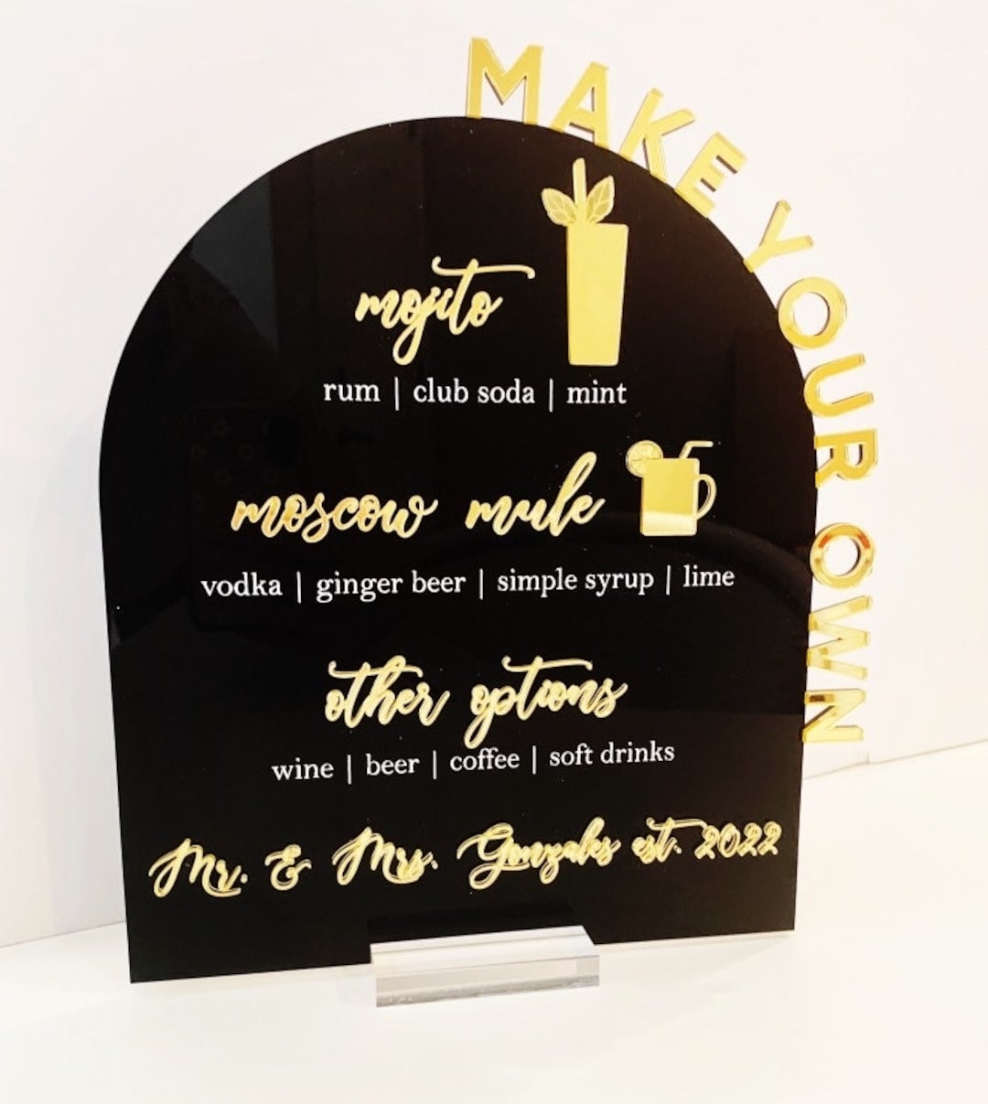 Laser Engraved Acrylic Bar Menu | Signature Drink Menu | Bar Menu ...