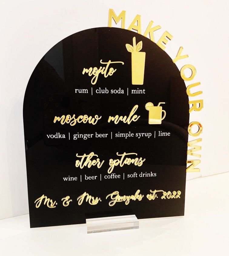 Laser Engraved Acrylic Bar Menu Signature Drink Menu Bar Menu Wedding ...