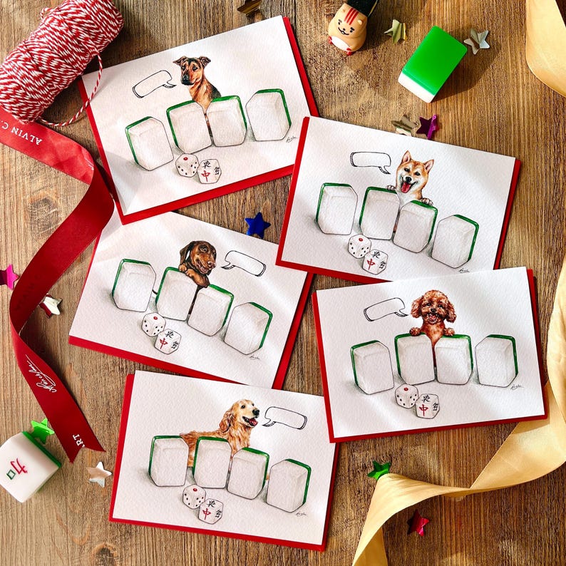 Doggie Mahjong Tile Card | Birthday, Christmas, New Year Card ...