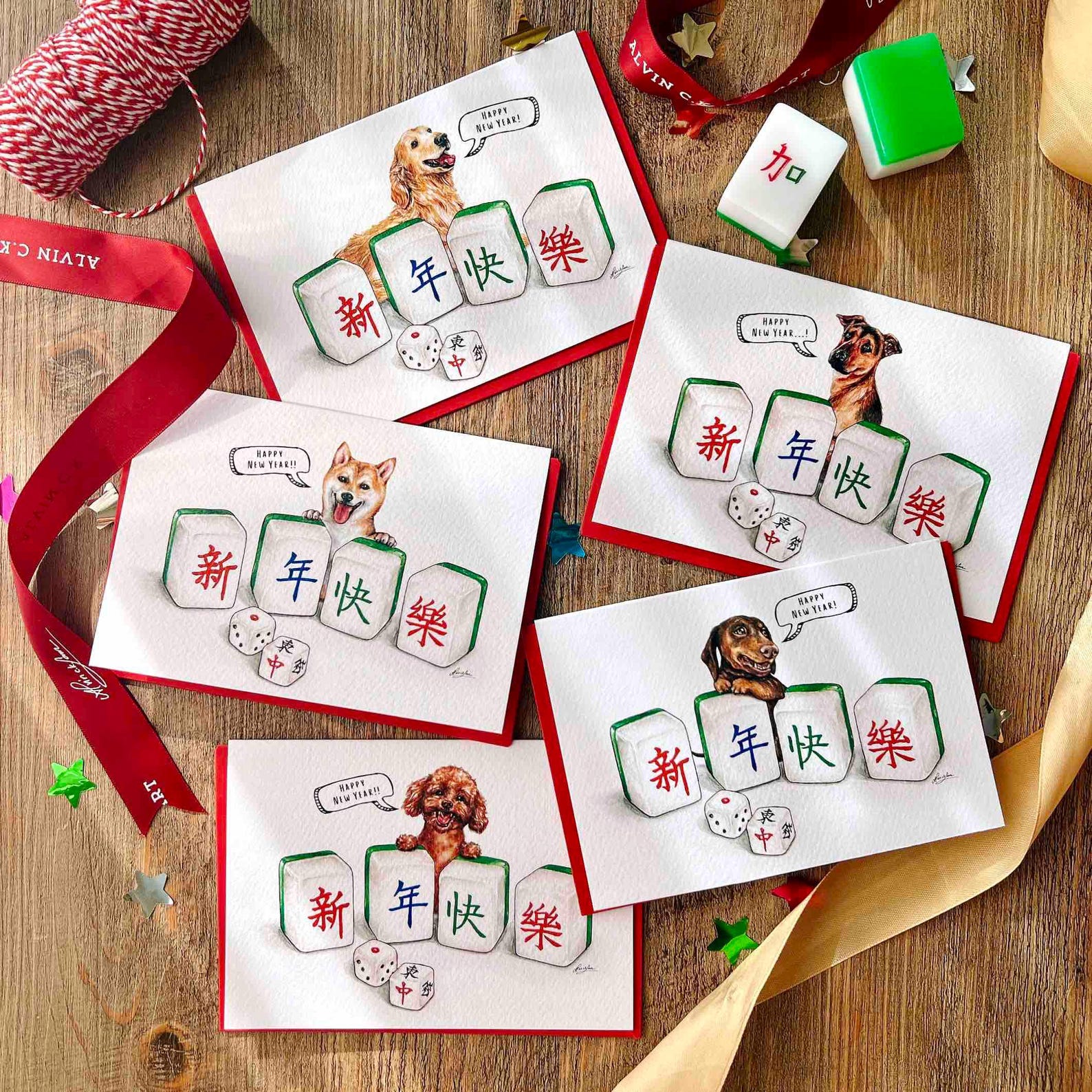 Doggie Mahjong Tile Card | Birthday, Christmas, New Year Card ...