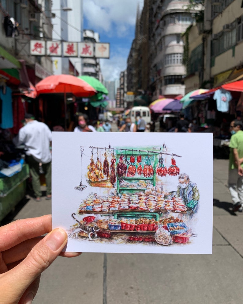 Wong's Dried Foods Stall | Hong Kong Watercolor Greeting Card ...