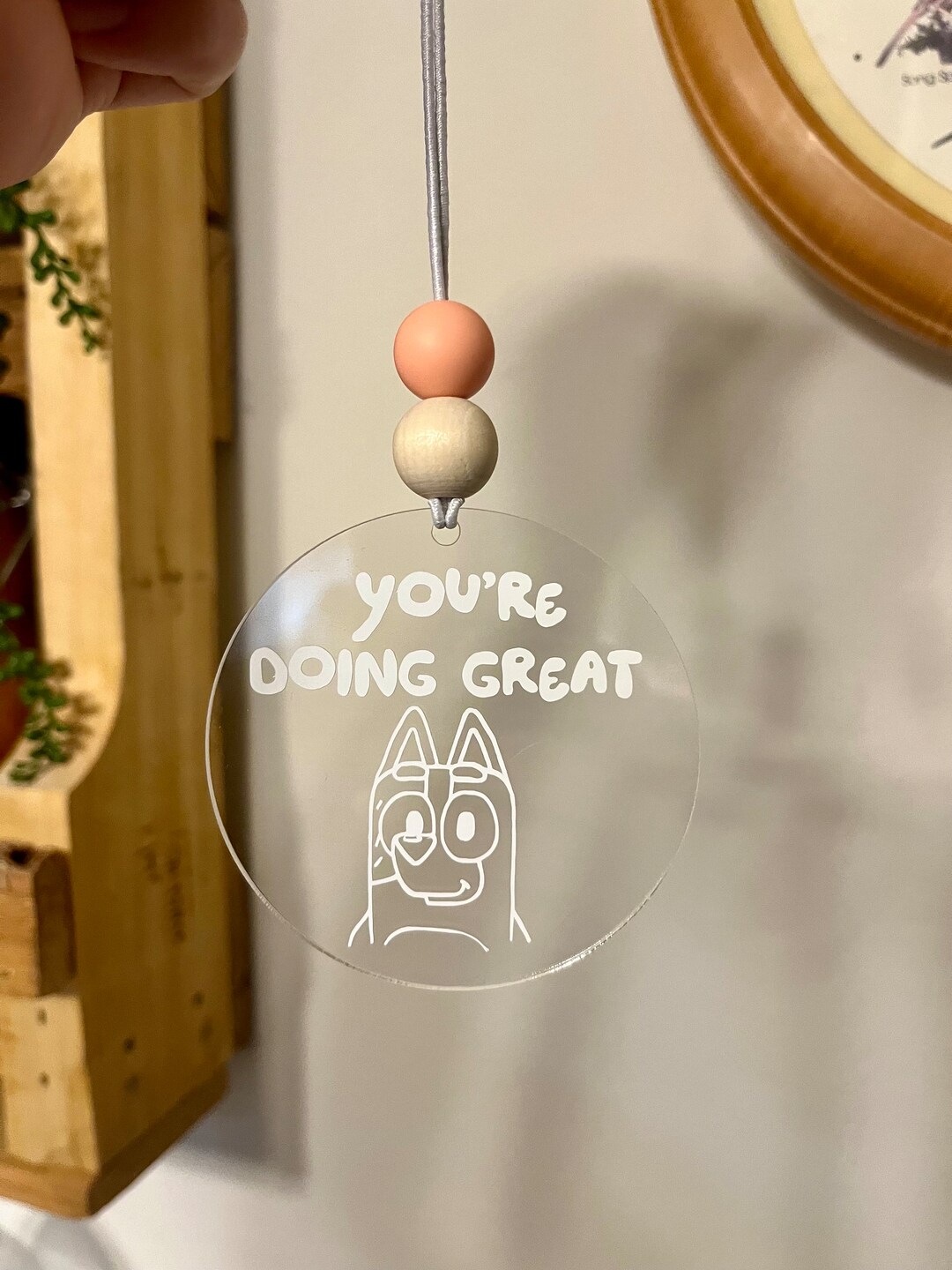 Bluey Chili You're Doing Car Mirror Charm – Wooden Silicone Beads - Etsy