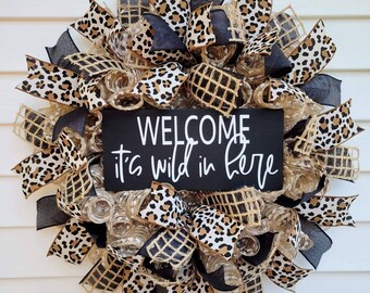 Leopard Print Front Door Wreath, Leopard Print Welcome Wreath, Animal ...