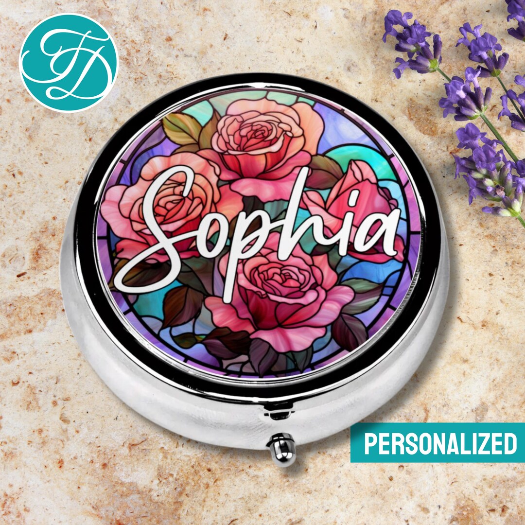 Personalized Birth Flower Rose Pill Box, Custom Name Vintage Style ...