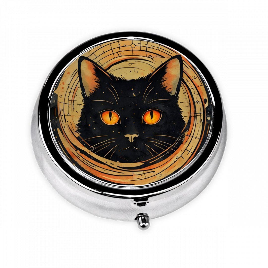 Black Cat Pill Box, Cat Cute Pill Box, Vintage Style Trinket, Black Cat ...