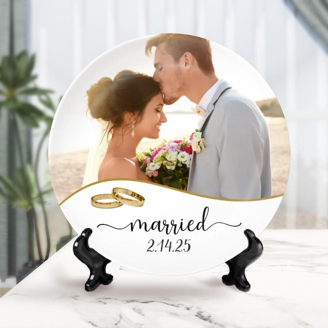 Personalized Ceramic Wedding Plate, Bride and Groom Photo Display Plate ...