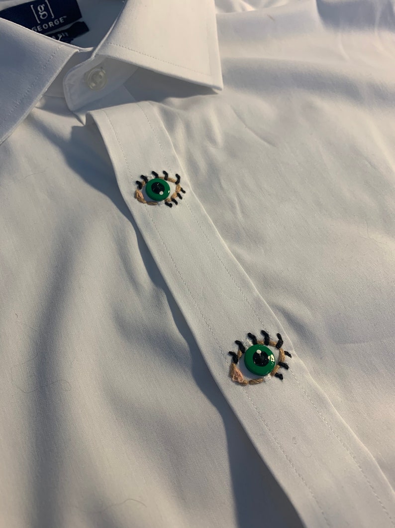 Button Eye Embroidered White Collared Shirt - Etsy