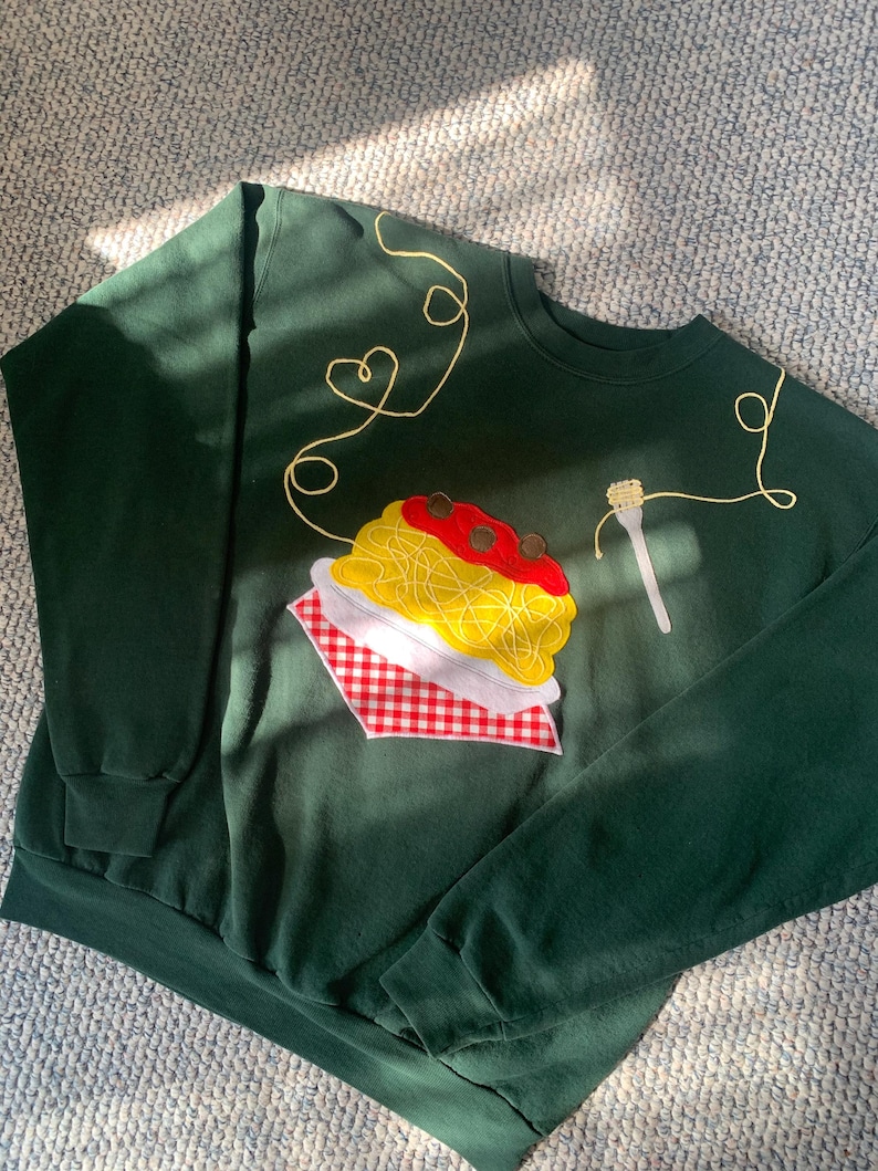 Spaghetti Plate Patchwork & Embroidery Crewneck Sweatshirt - Etsy
