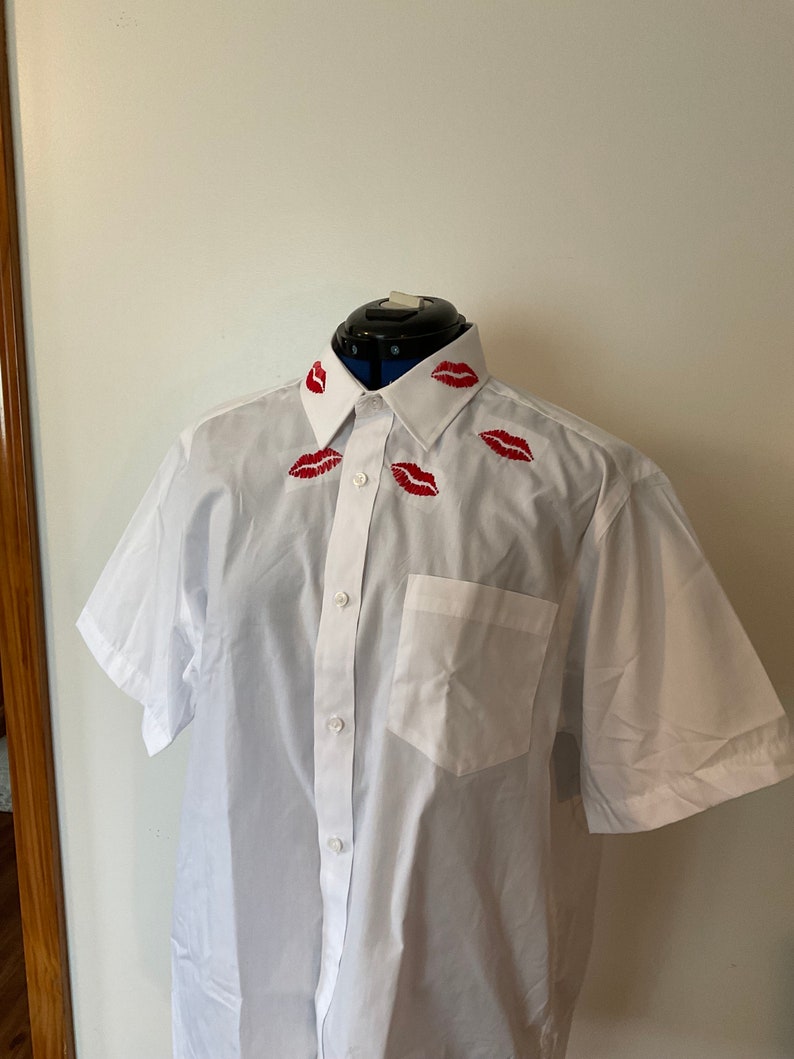 Kiss Mark Embroidered White Collared Shirt - Etsy