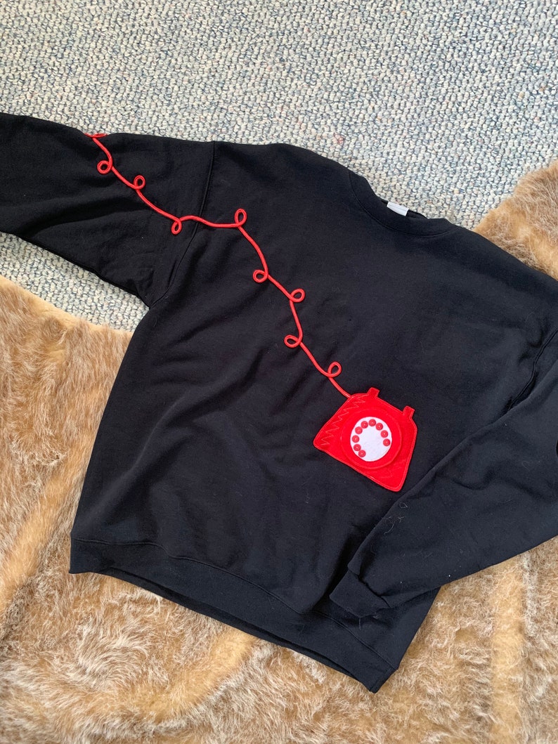 Vintage Telephone Patchwork & Embroidery Crewneck Sweatshirt - Etsy