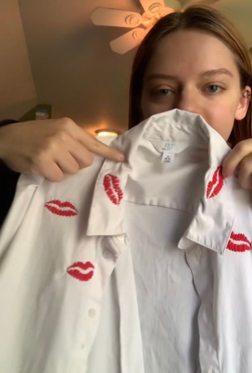 Kiss Mark Embroidered White Collared Shirt - Etsy