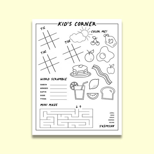 Kid's/children's Restaurant Menu Games for Back of - Etsy