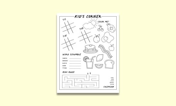 Kid's/children's Restaurant Menu Games for Back of - Etsy