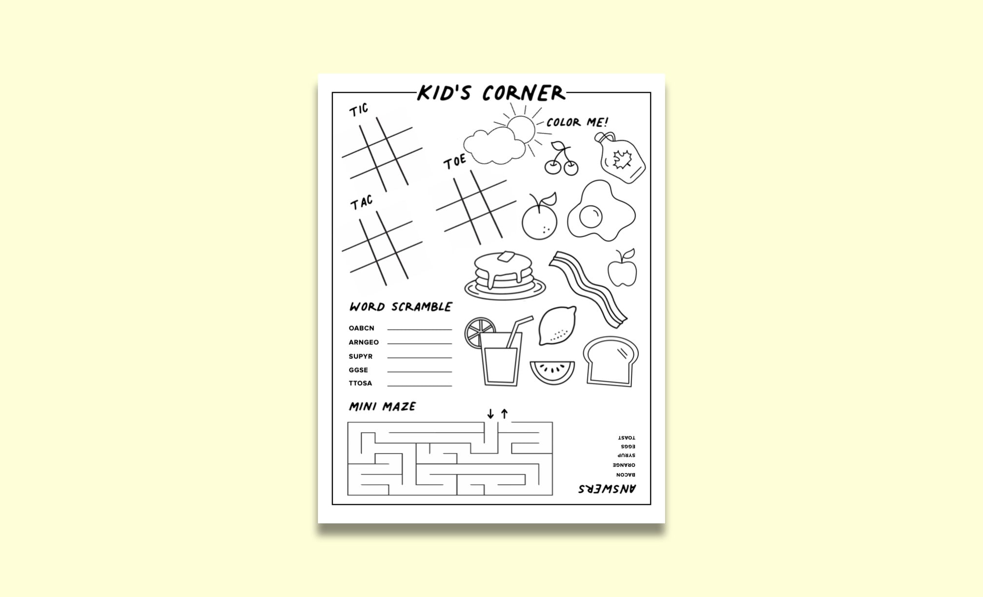 Kid's/children's Restaurant Menu Games (for Back of Menu) PDF - Etsy