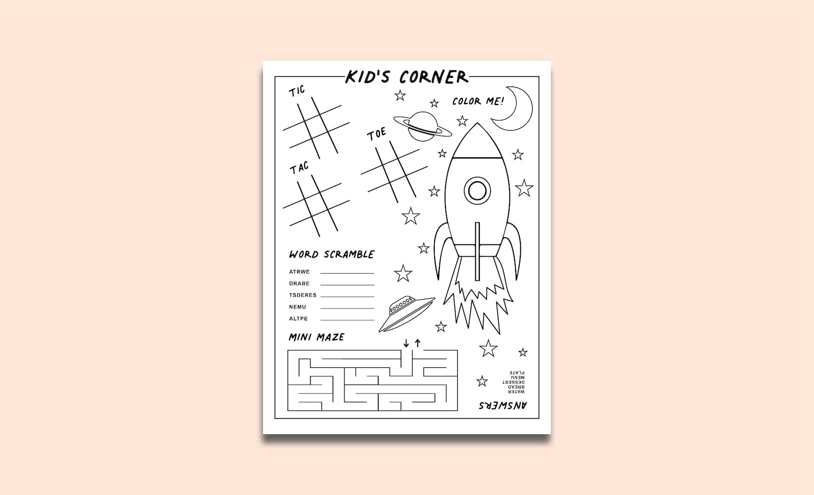 Kid's/children's Restaurant Menu Games (for Back of Menu) PDF - Etsy