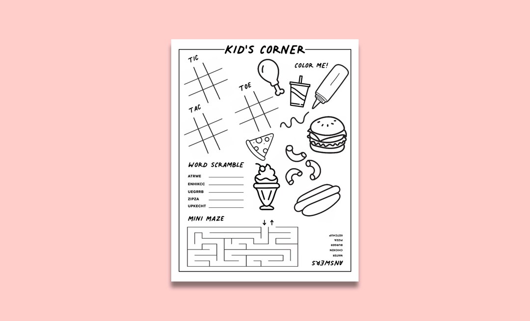 Kid's/children's Restaurant Menu Games for Back of Menu PDF - Etsy