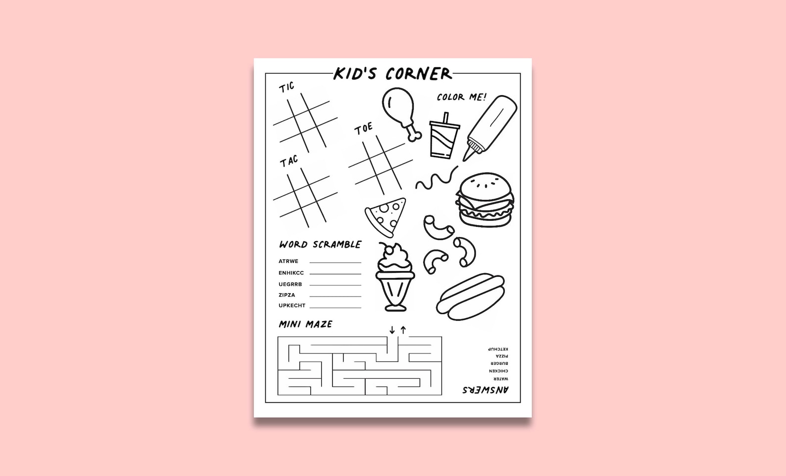 Kid's/children's Restaurant Menu Games (for Back of Menu) PDF - Etsy