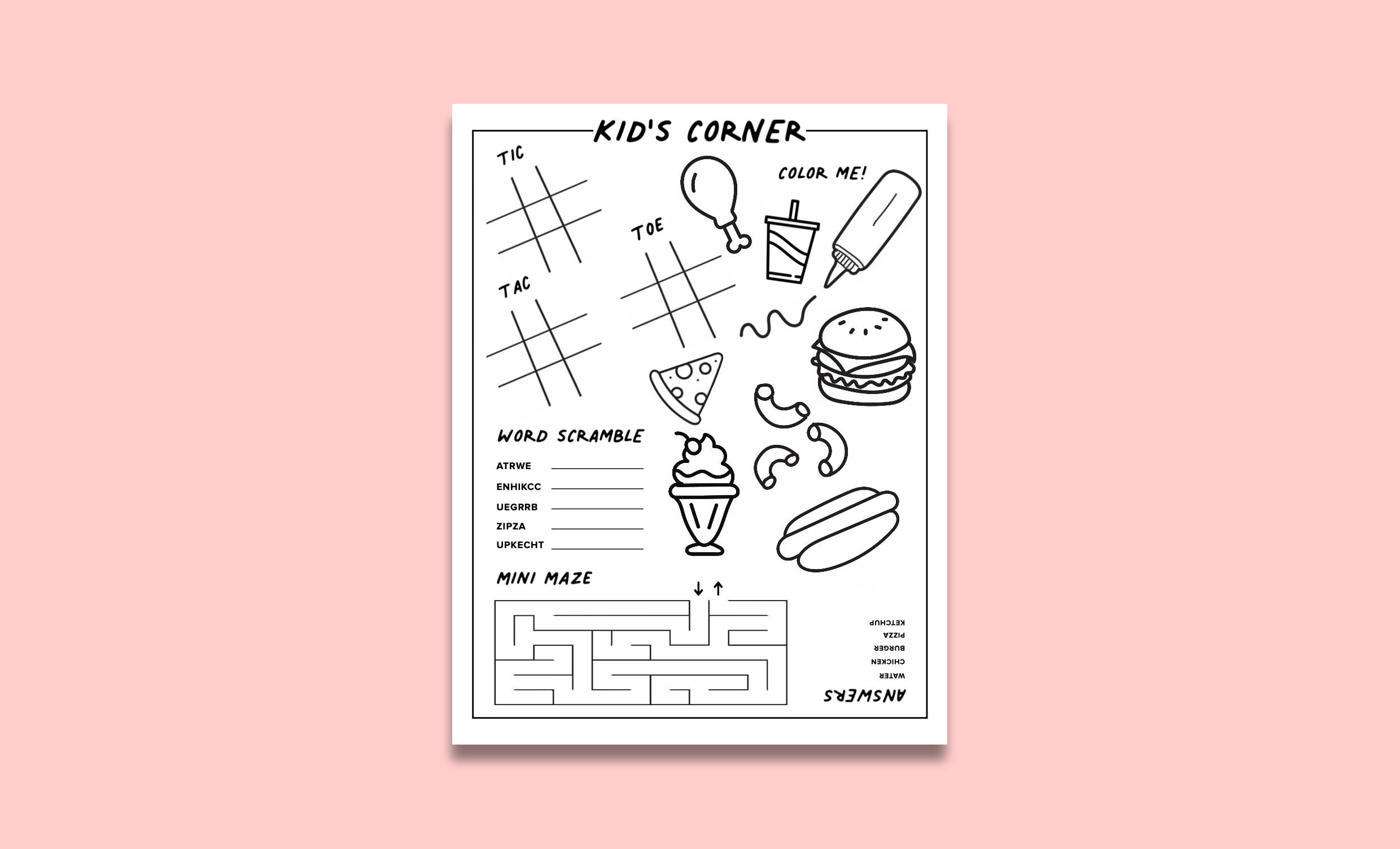 Kid's/children's Restaurant Menu Games (for Back of Menu) PDF - Etsy