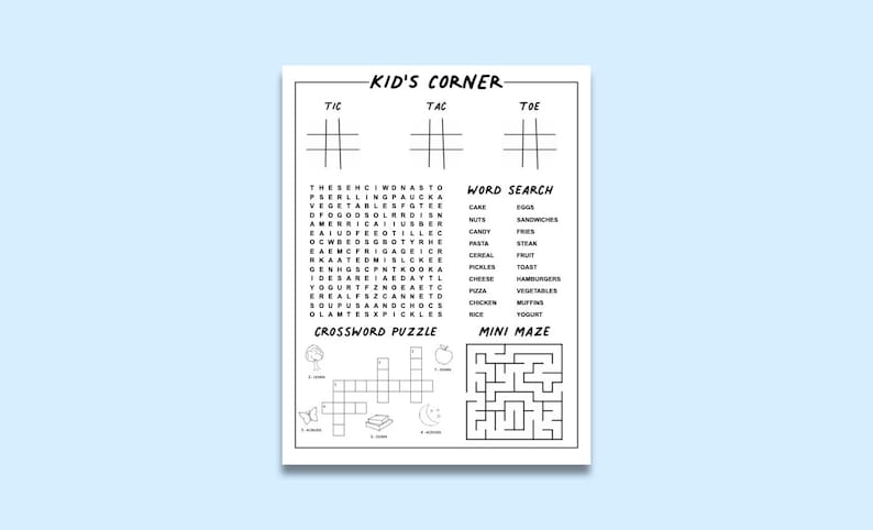 Kid's/children's Restaurant Menu Games (for Back of Menu) PDF - Etsy