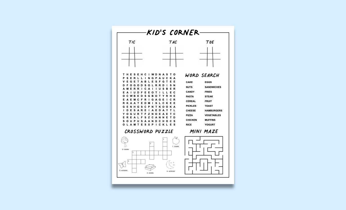 Kids Menu Game Ideas