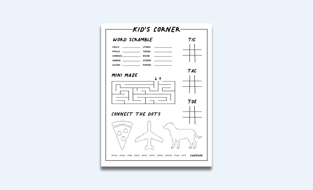 Kid's/children's Restaurant Menu Games (for Back of Menu) PDF - Etsy