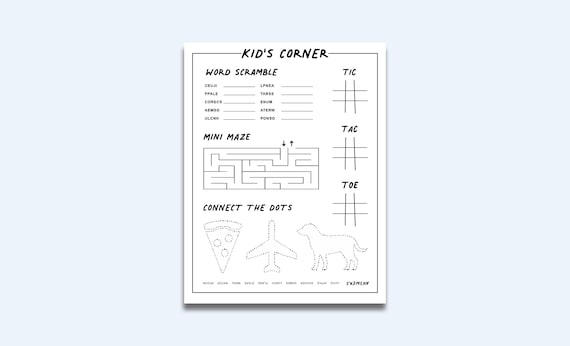 Kid's/children's Restaurant Menu Games for Back of | Etsy