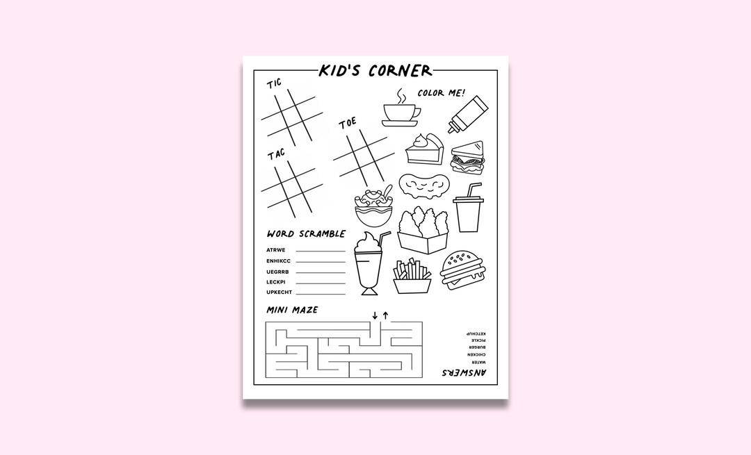 Kid's/children's Restaurant Menu Games (for Back of Menu) PDF - Etsy