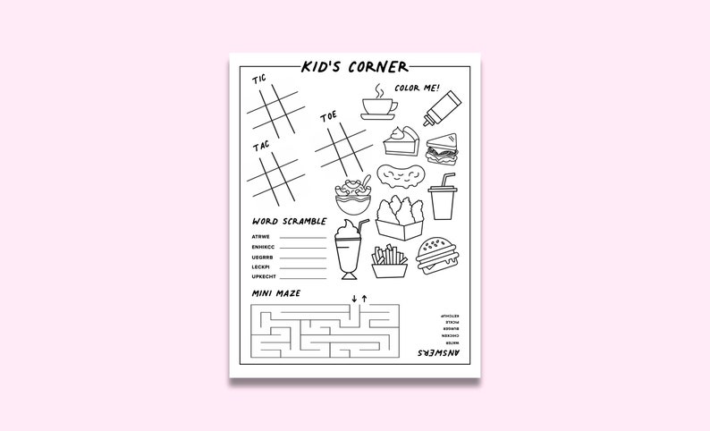 Kid's/children's Restaurant Menu Games (for Back of Menu) PDF - Etsy