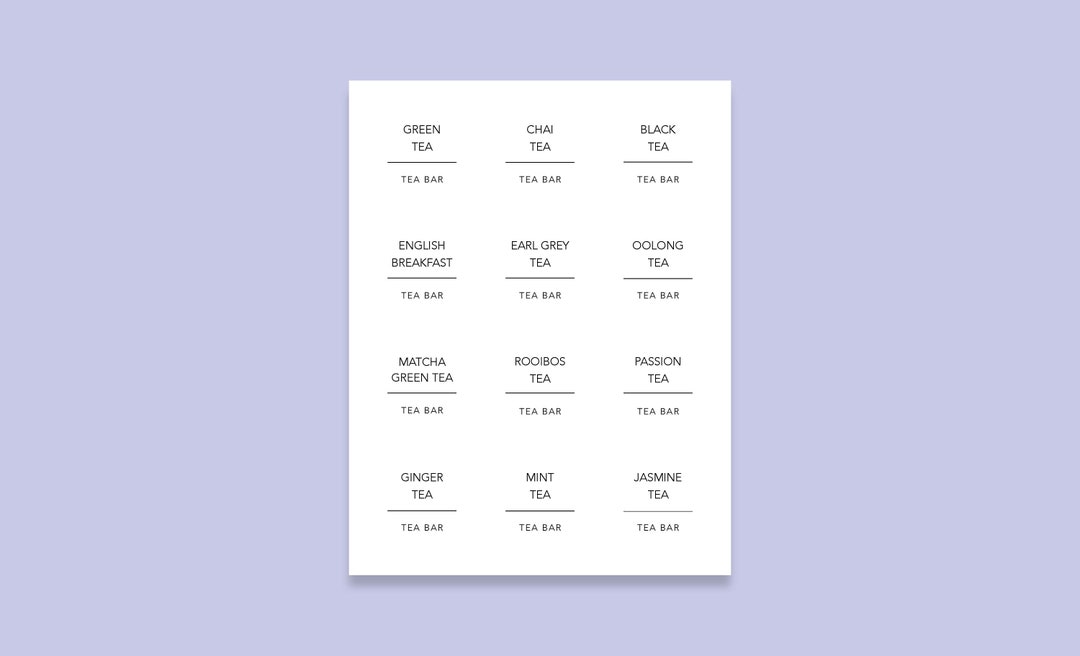Minimal Tea Bar Labels (printable) 2x2 Avery Compatible - Etsy