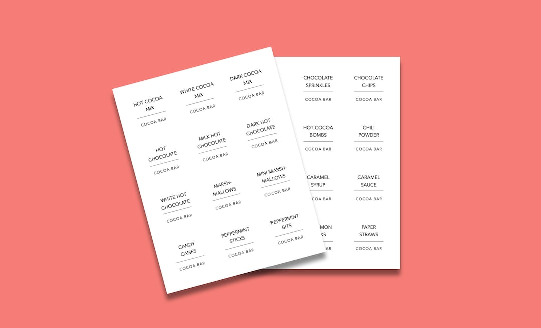 Minimal Hot Chocolate Bar Labels (printable) 2x2 Avery Compatible - Etsy