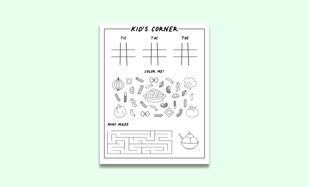 Kid's/children's Restaurant Menu Games (for Back of Menu) PDF - Etsy