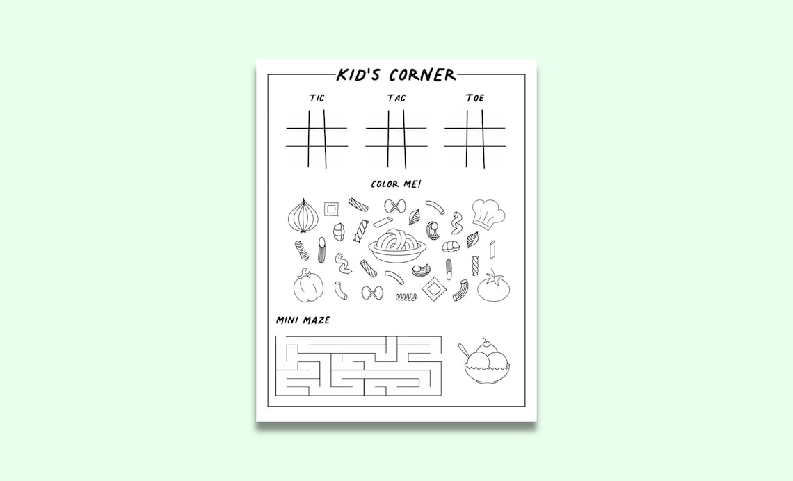 Kid's/children's Restaurant Menu Games (for Back of Menu) PDF - Etsy