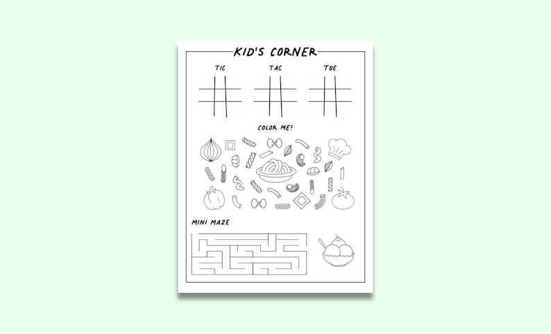 Kid's/children's Restaurant Menu Games (for Back of Menu) PDF - Etsy
