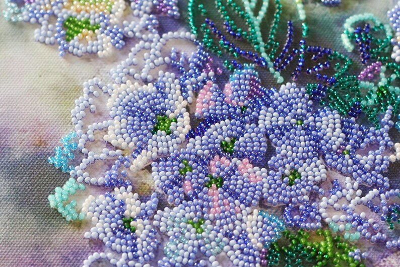 Bead Embroidery Kit on Art Canvas Hydrangeas. DIY Beadwork Kit ...
