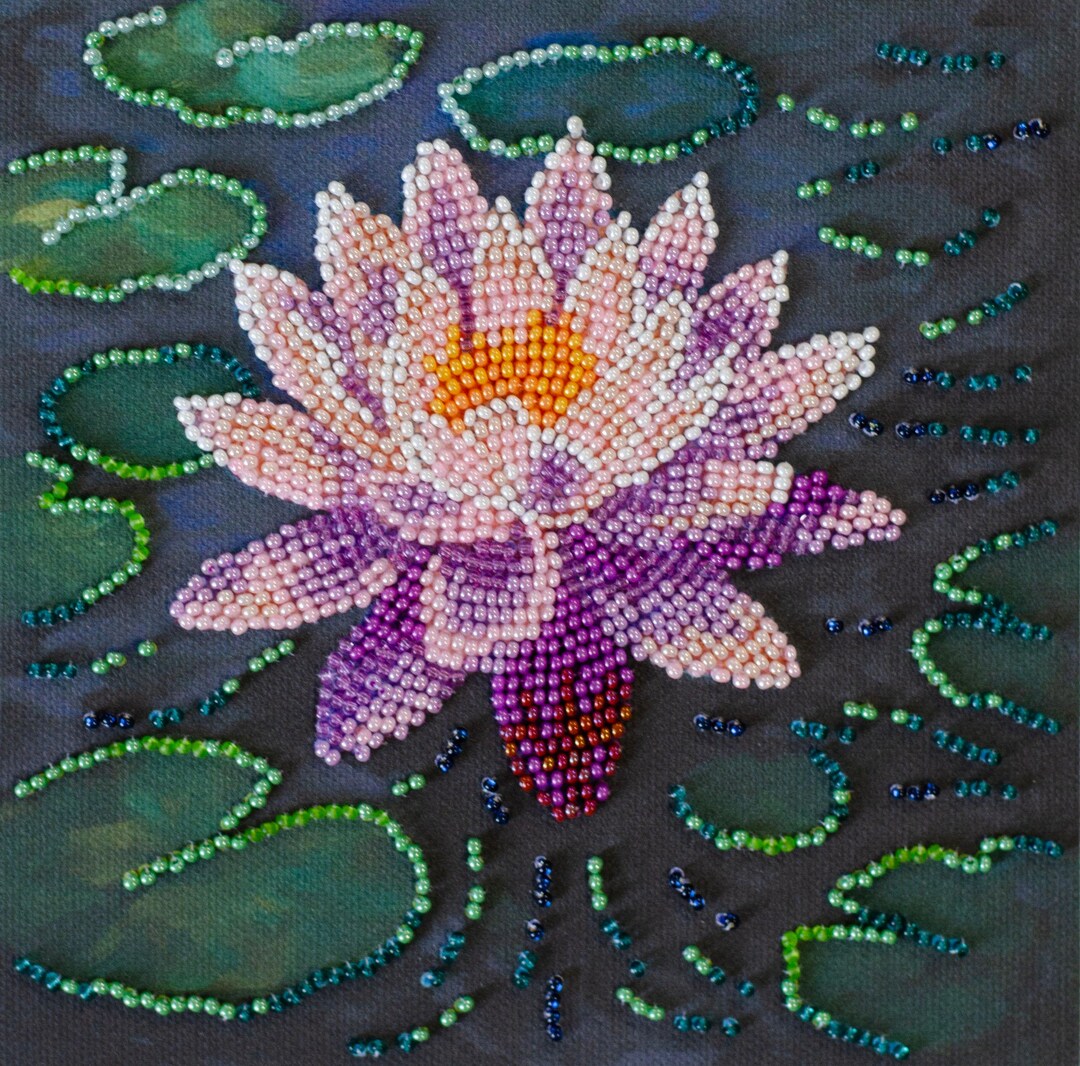 Bead Embroidery Kit on Art Canvas - Water Lily. DIY Beadwork Kit ...