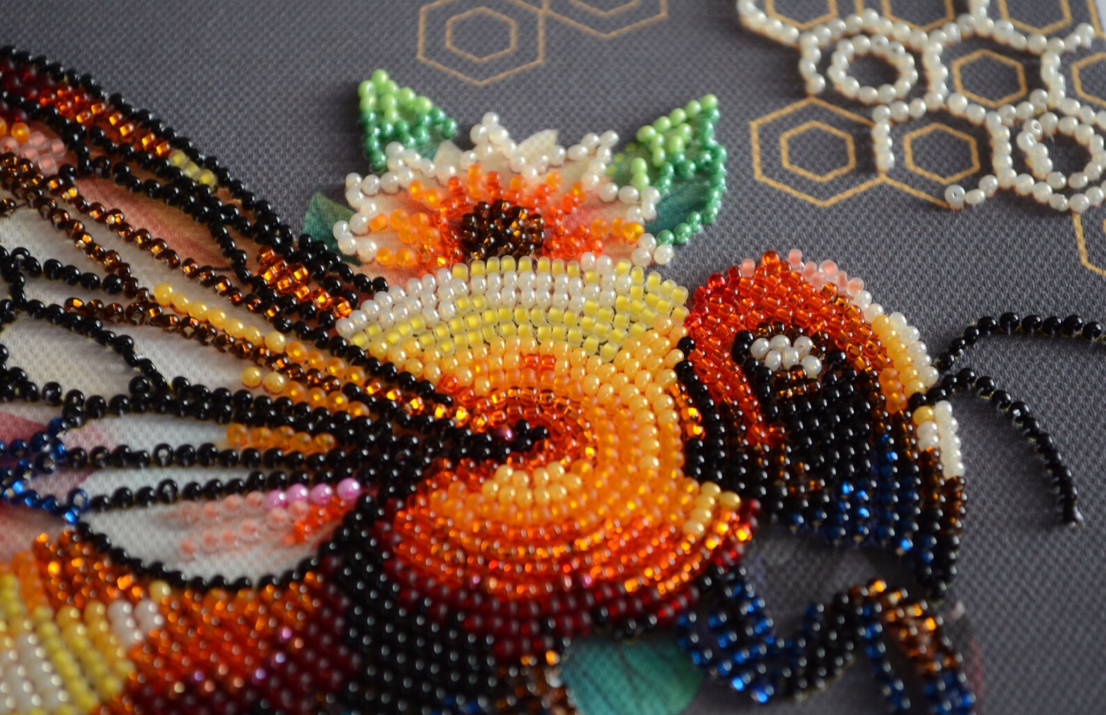 Bead Embroidery Kit on Art Canvas Honey Mosaic. DIY Beadwork Kit Embroidery Pattern, Needlework ...