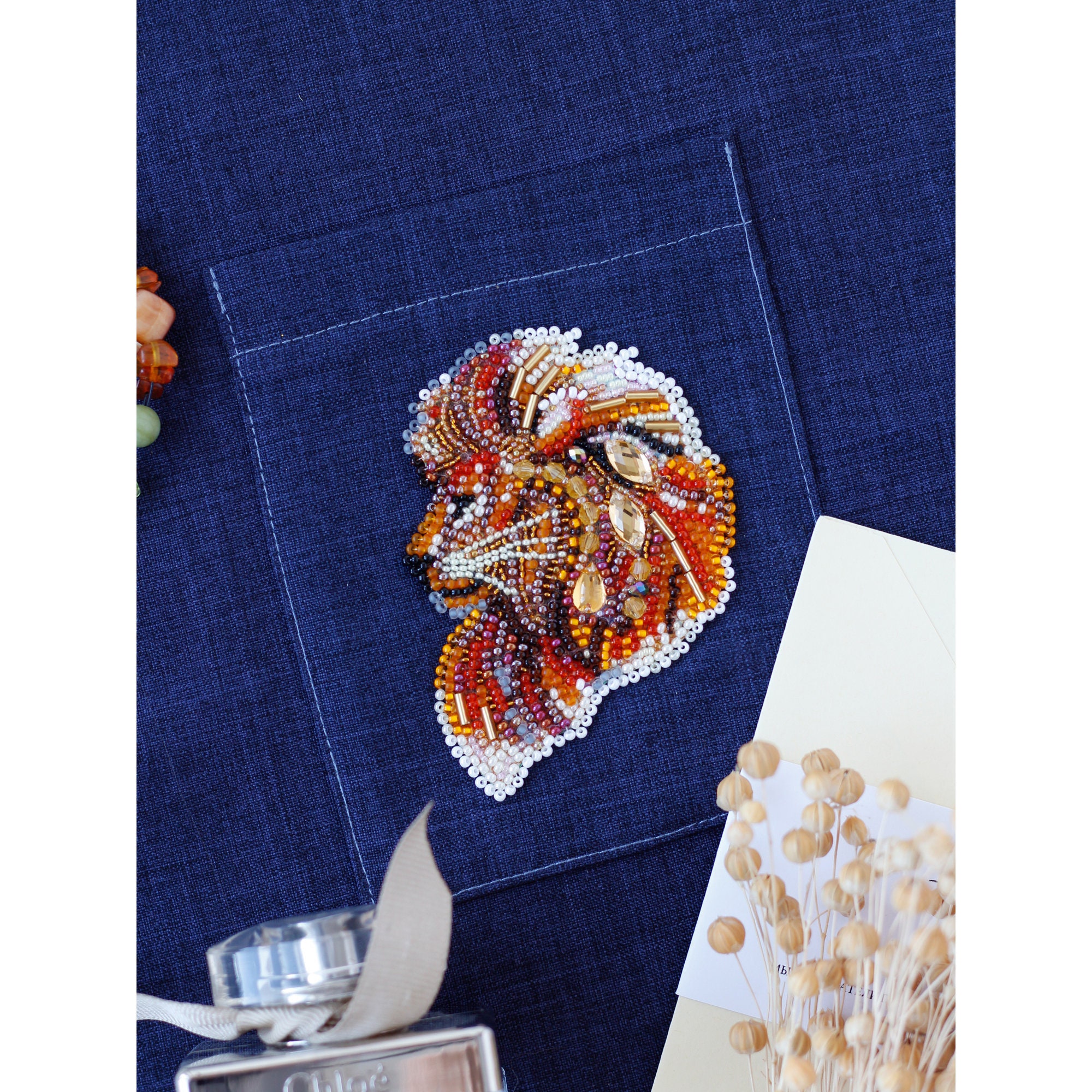 Bead Embroidery Kit on Pattern Canvas Firemane Lion. Jewelry Bead ...