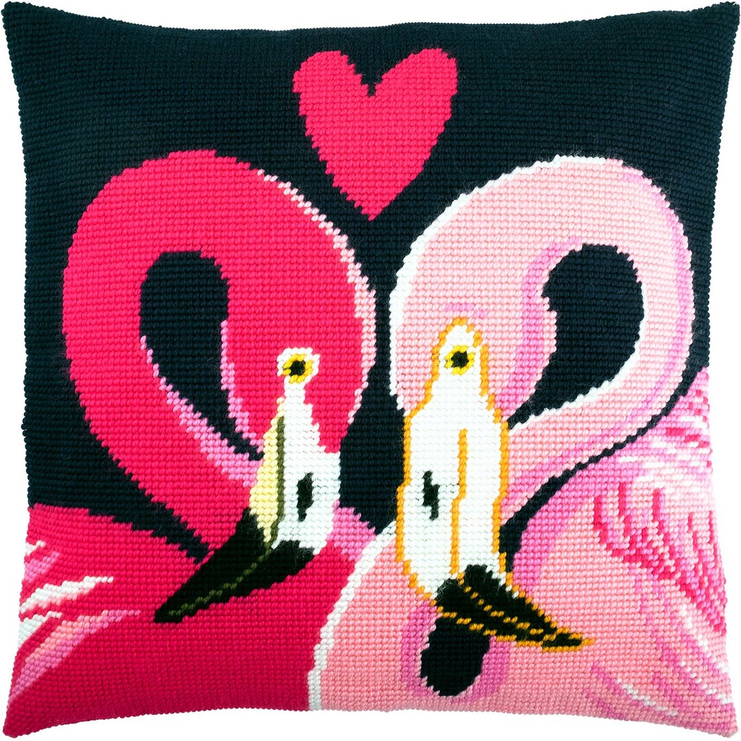 DIY Needlepoint Pillow Kit "two Flamingos", Tapestry Cushion Cover Kit ...