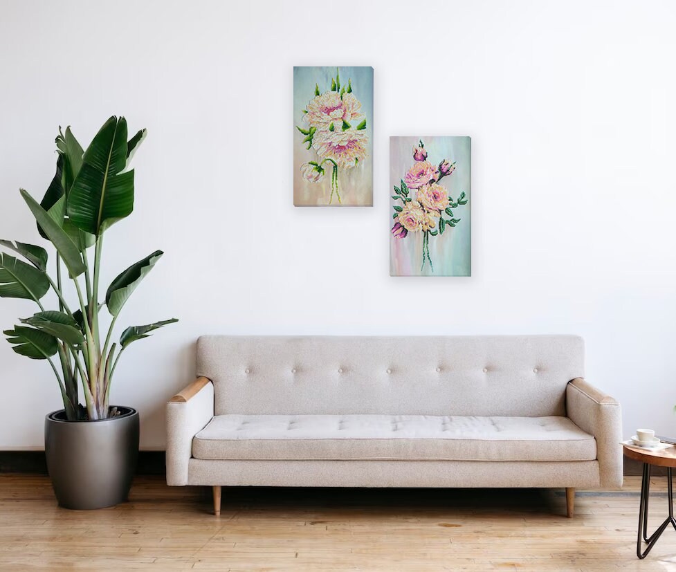 Bead Embroidery Kit on Art Canvas White Peonies. Abris Art DIY Beadwork ...