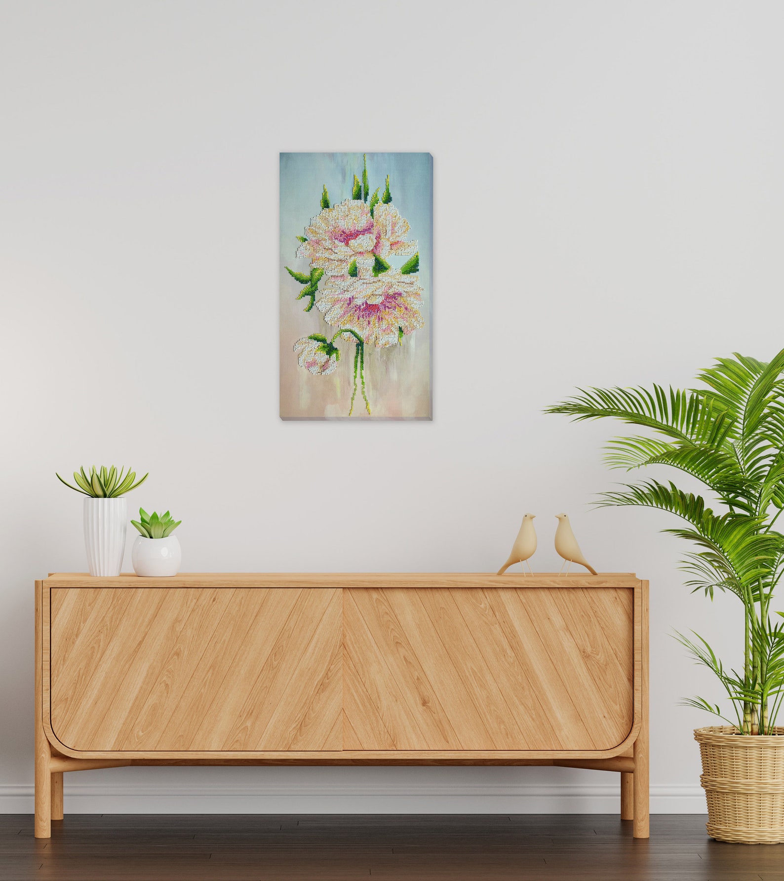 Bead Embroidery Kit on Art Canvas White Peonies. DIY Beadwork Kit ...