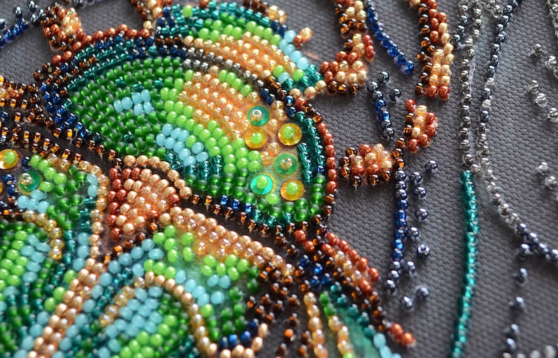 Bead Embroidery Kit on Art Canvas - Emerald Beetle. Abris Art DIY ...