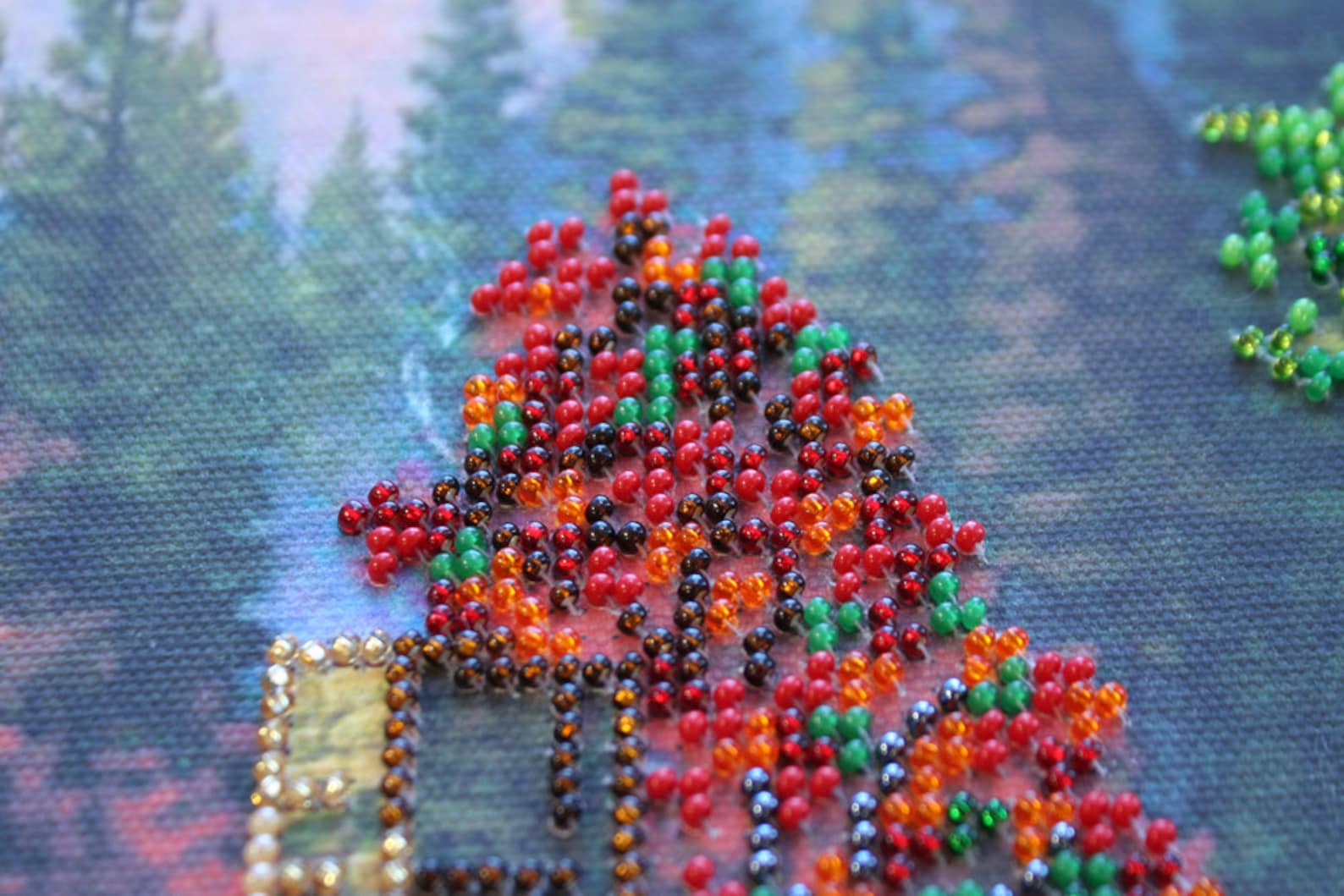 Bead Embroidery Kit on Art Canvas Mountain Stream. DIY Beadwork Kit ...