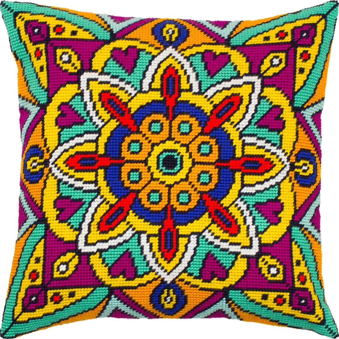 DIY Needlepoint Pillow Kit "mandala", Tapestry Cushion Cover Kit, Tent ...