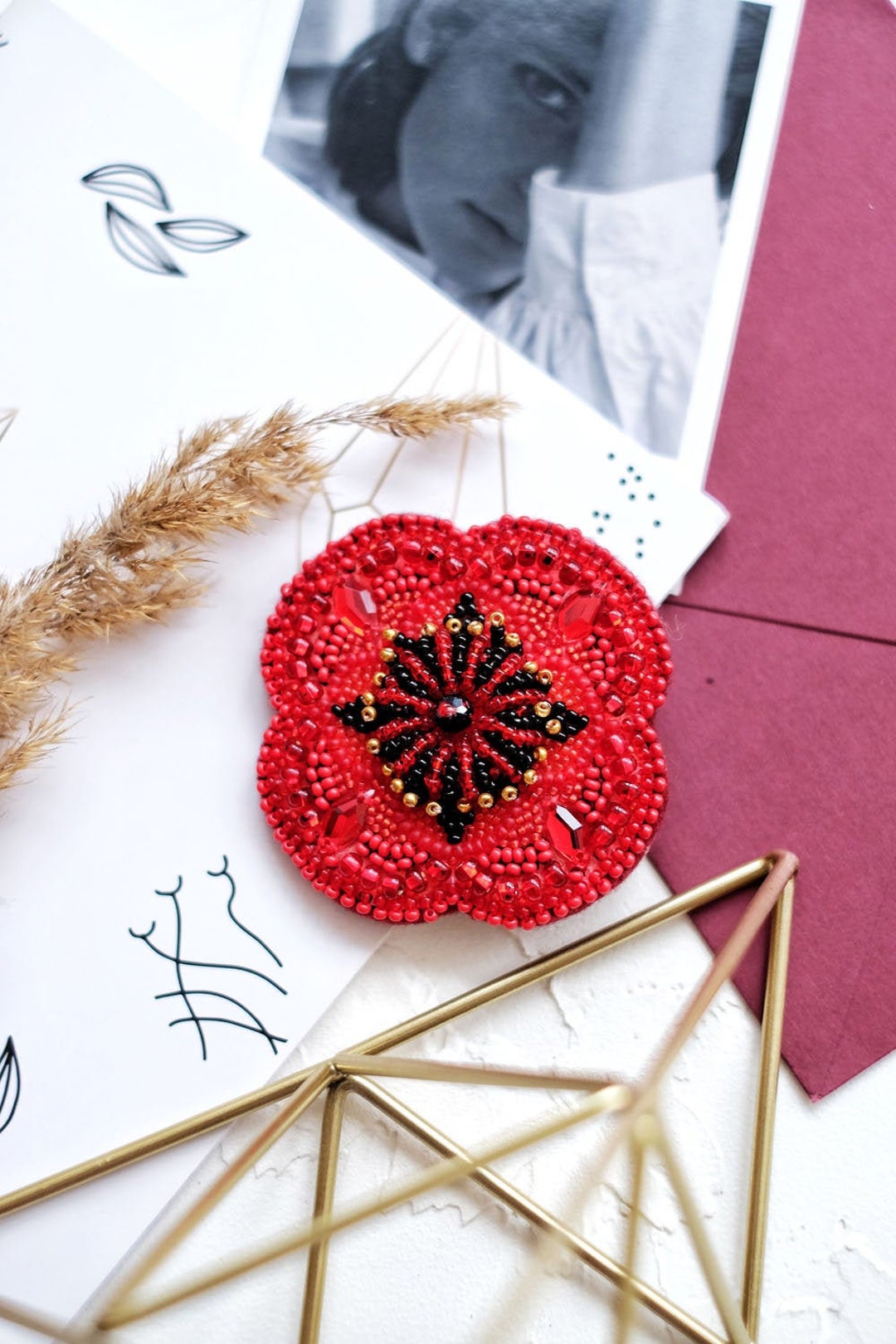 DIY Jewelry Making Kit, Seed Beaded Brooch "poppy", Abris Art. Bead ...