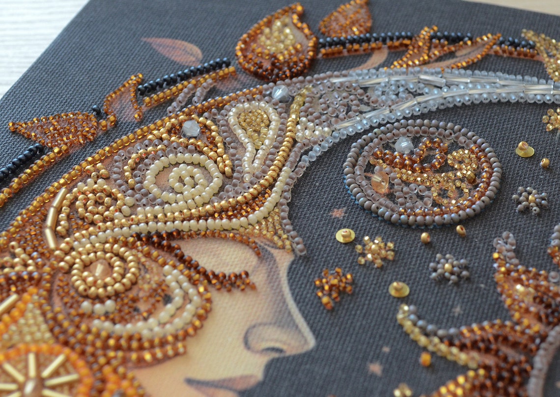 Bead Embroidery Kit on Art Canvas Captive of the Night. DIY Beadwork ...