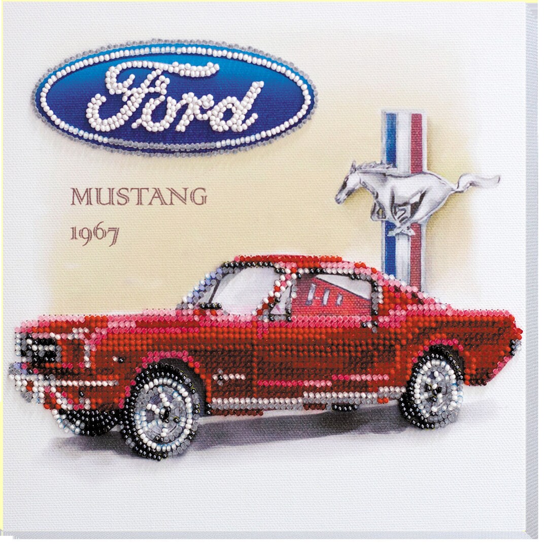 Bead Embroidery Kit on Art Canvas Ford Mustang 1967. DIY Beadwork Kit ...