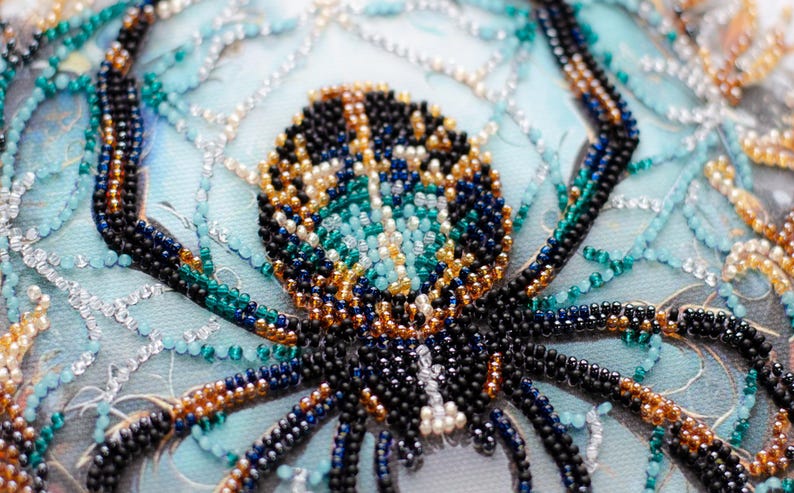 Bead Embroidery Kit on Art Canvas - Crystal Web. DIY Beadwork Kit ...