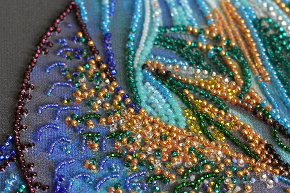 Bead Embroidery Kit on Art Canvas Blue Gold. DIY Beadwork Kit ...