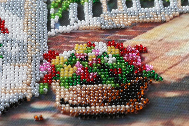 Bead Embroidery Kit on Art Canvas Terrace. DIY Beadwork Kit Embroidery ...
