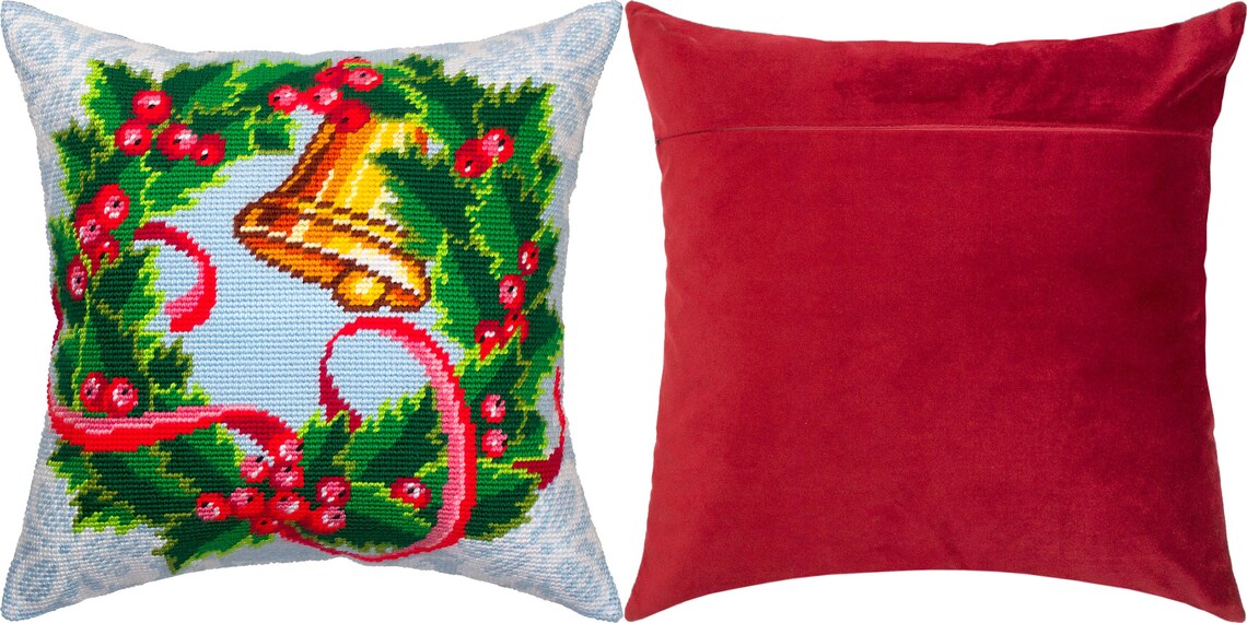 DIY Needlepoint Pillow Kit "christmas Wreath", Tapestry Cushion Cover ...